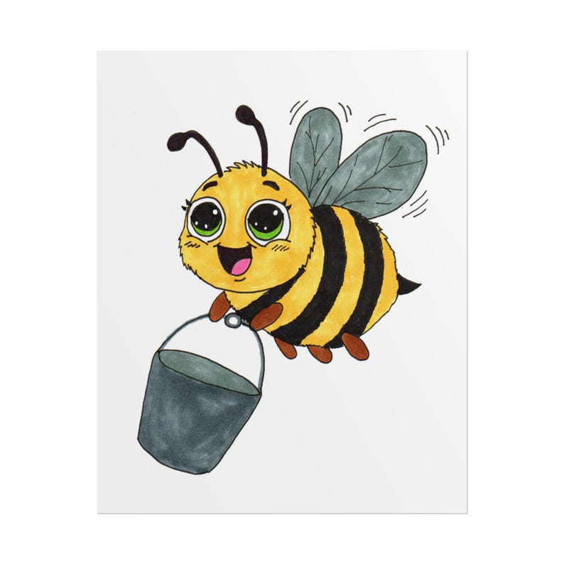Hand Drawn Bee Found Her Bucket Print, Whimsical Insect Nursery Art - Etsy