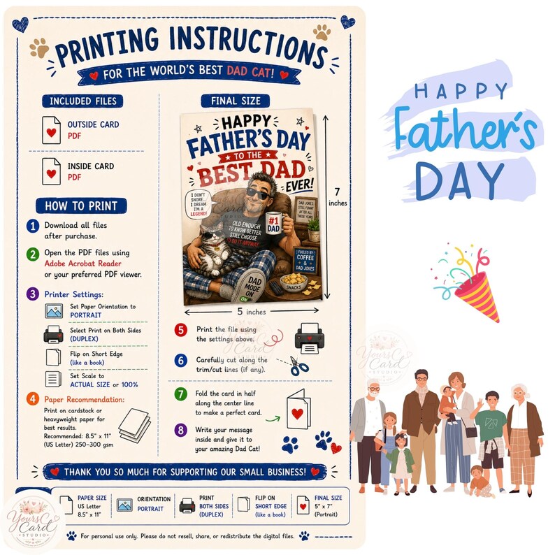 Funny Cat Father's Day Card | Happy Dad's Day Dad Ever | Printable ...