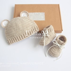 Unisex Crochet Baby Set, Baby Booties, Bear Hat, Baby Shoes, Sneakers ...