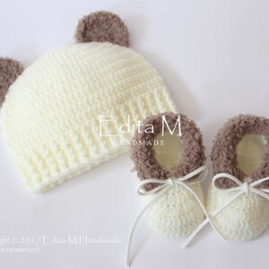 Unisex Baby Set, Crochet Baby Set, Booties, Bear Hat, Fur Shoes, Boots ...