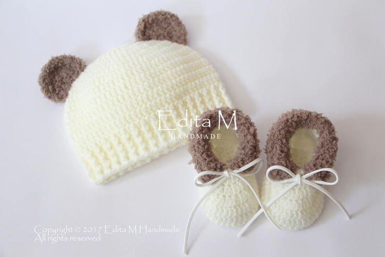 Unisex Baby Set, Crochet Baby Set, Booties, Bear Hat, Fur Shoes, Boots ...