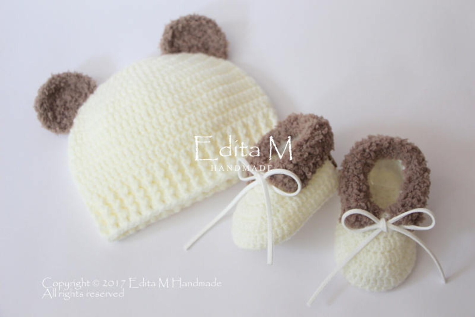 Unisex Baby Set, Crochet Baby Set, Booties, Bear Hat, Fur Shoes, Boots ...