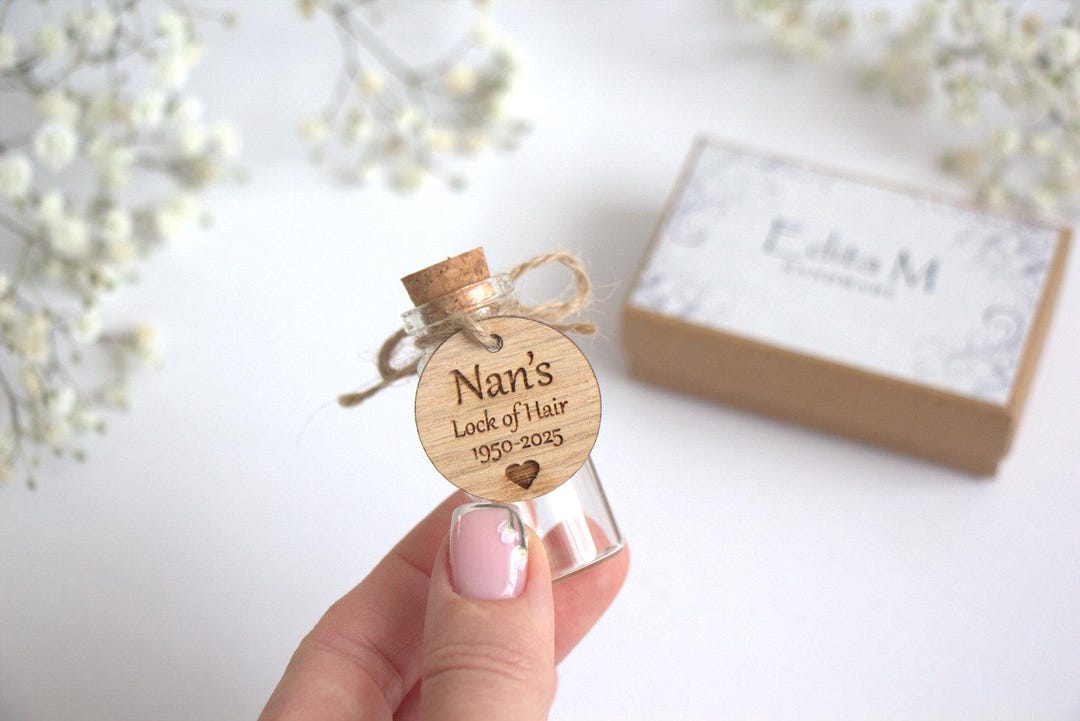 Personalized Keepsake Glass Jar, Bottle, Lock of Hair, Memorial ...