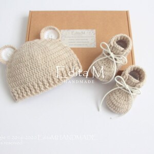 Unisex Crochet Baby Set, Baby Booties, Bear Hat, Baby Shoes, Sneakers ...