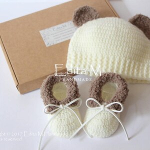 Unisex Baby Set, Crochet Baby Set, Booties, Bear Hat, Fur Shoes, Boots ...