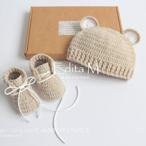 Unisex Crochet Baby Set, Baby Booties, Bear Hat, Baby Shoes, Sneakers ...
