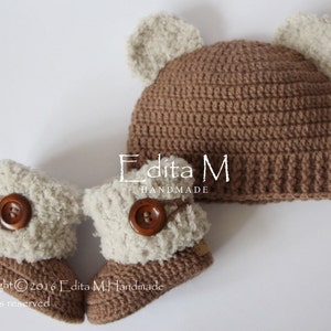 Unisex Baby Set, Crochet Baby Set, Baby Booties, Baby Bear Hat, Fur ...