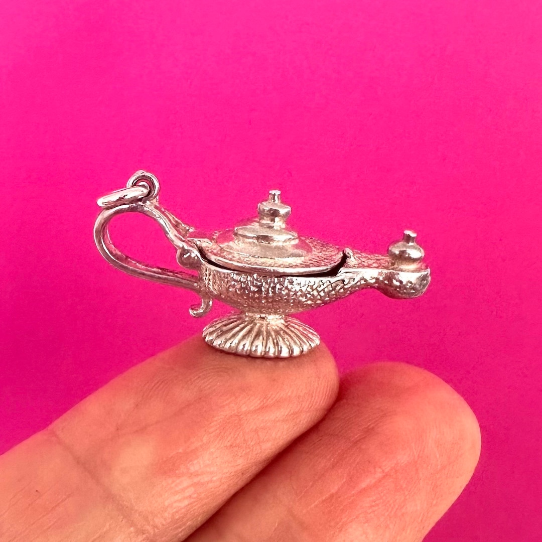 Wonderful Vintage Sterling Silver Lucky Genie in a Lamp Charm Pendant ...