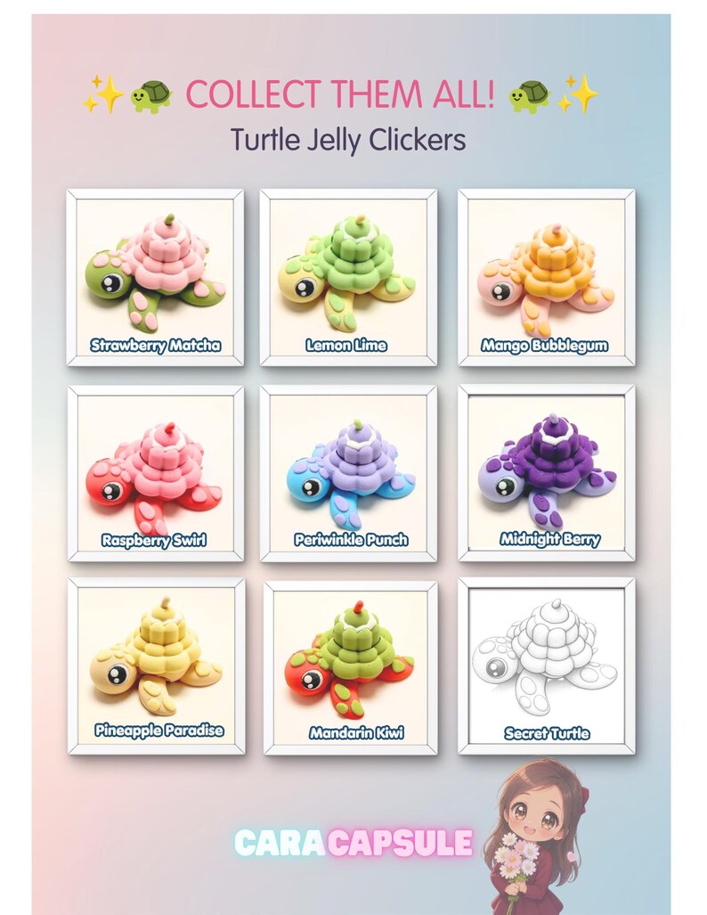 Turtle Jelly Clickers Blind Box | Kawaii Fidget Toy | 3D Printed ...