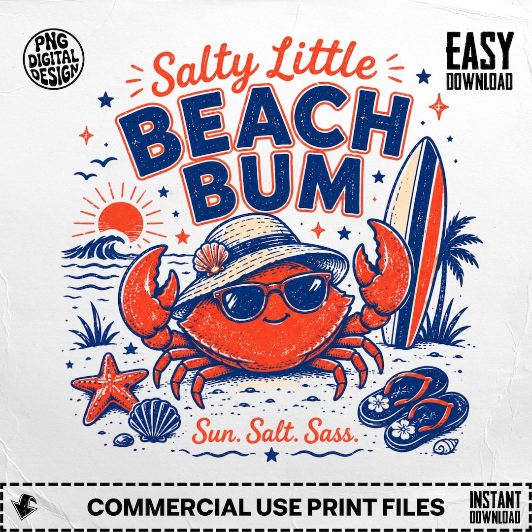Salty Little Beach Bum Crab PNG, Funny Summer Sublimation Design ...