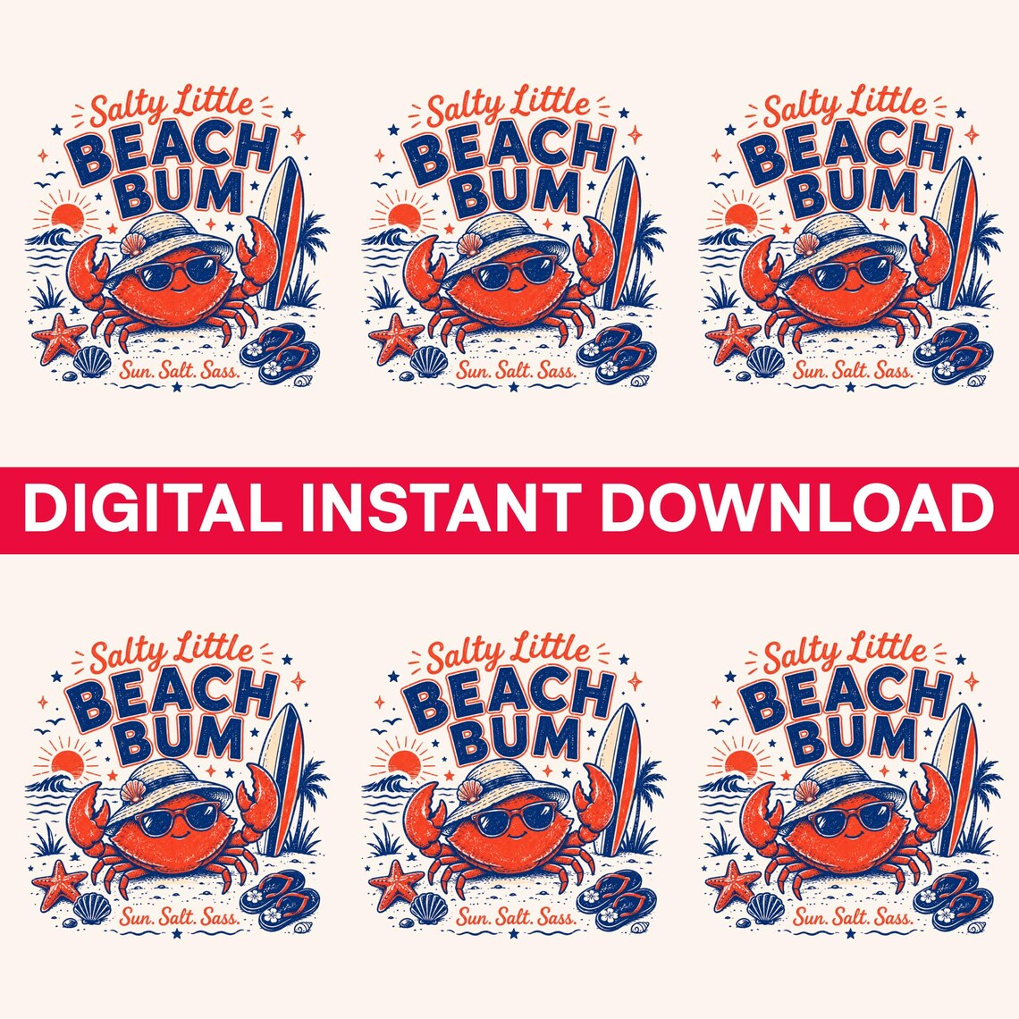 Salty Little Beach Bum Crab PNG, Funny Summer Sublimation Design ...