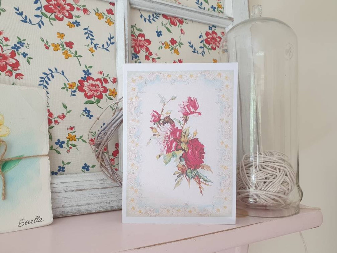 Victorian Rose Floral Greetings Card - Etsy