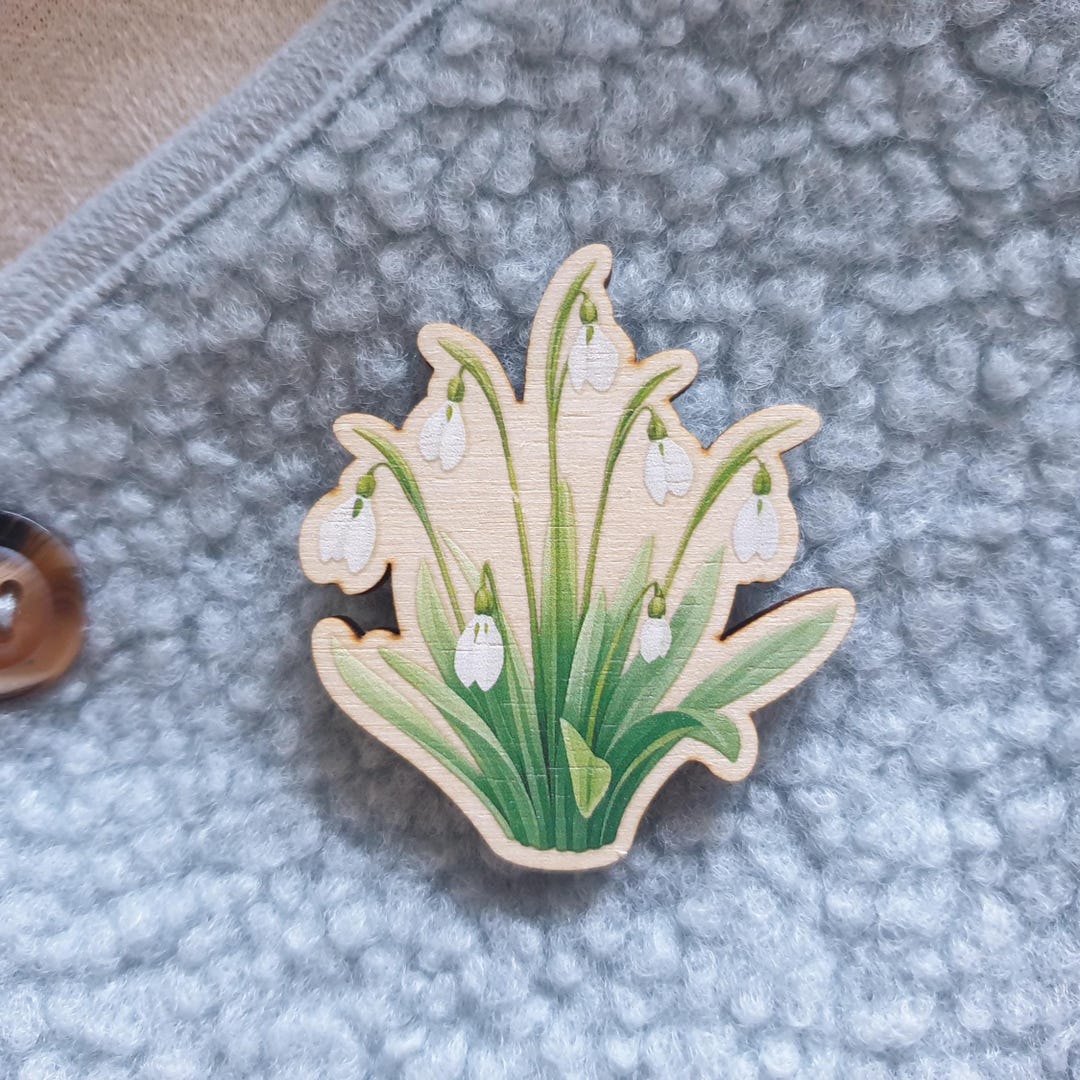 Snowdrop Flower Wooden Pin Brooch, Floral Birthday Gift for Gardening ...