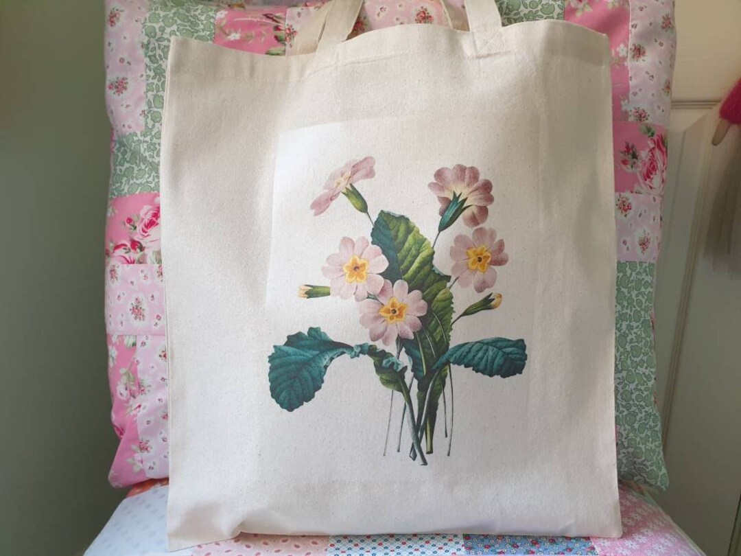 Primrose Spring Flower Illustration Hand Printed Cotton Shopping Tote ...