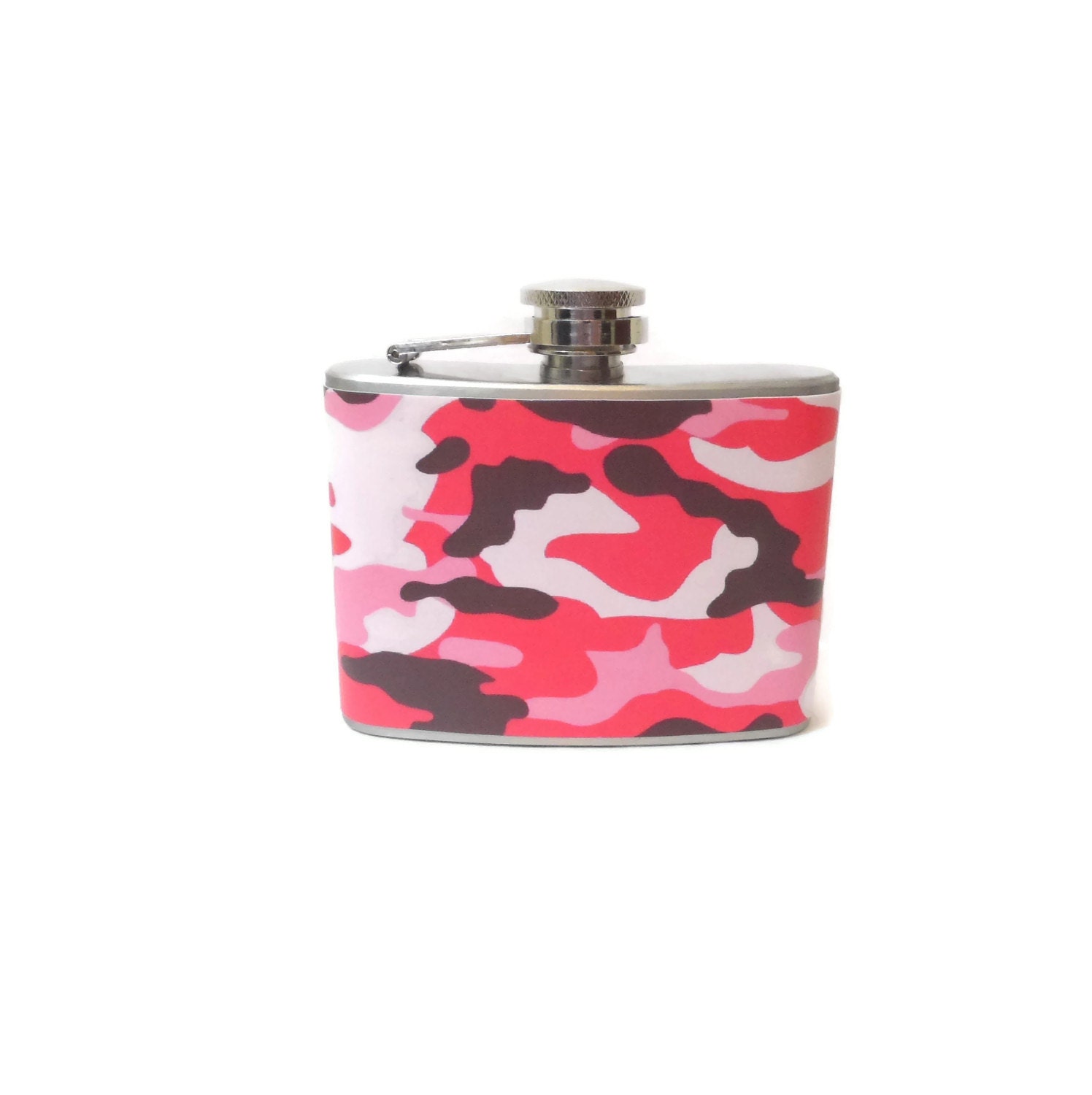 Stainless Steel Hip Flask With Pink Camo Wrap 4oz 6oz 2oz 1oz