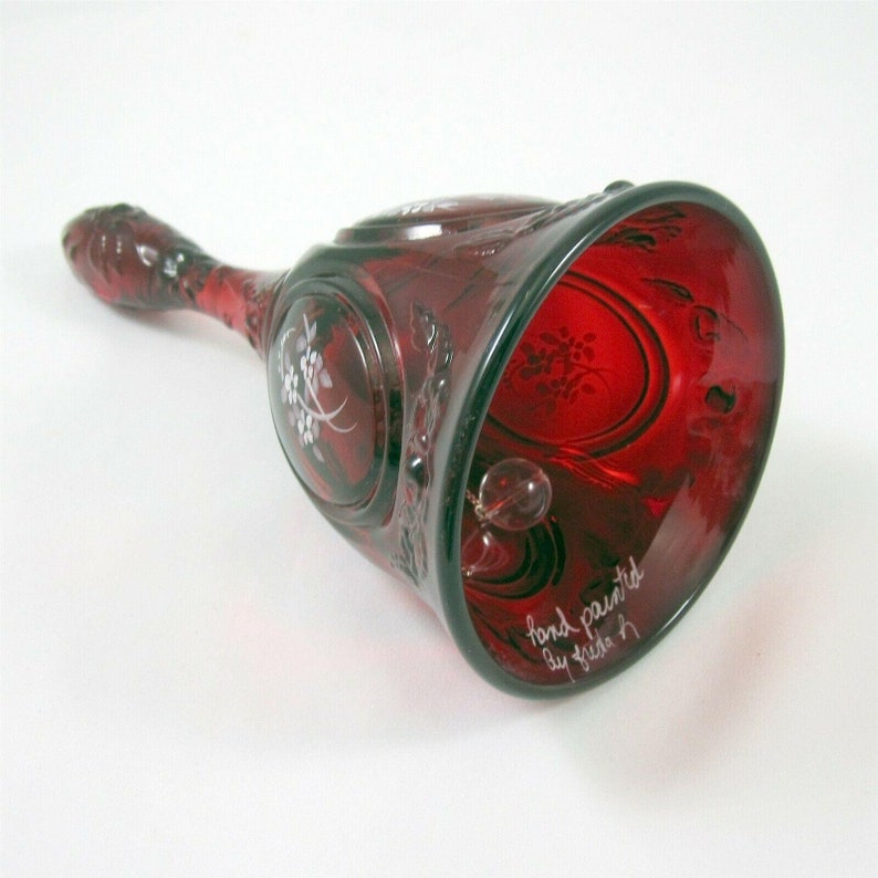 Fenton Bell Ruby Red Glass White Hand Painted Roses Signed - Etsy Israel