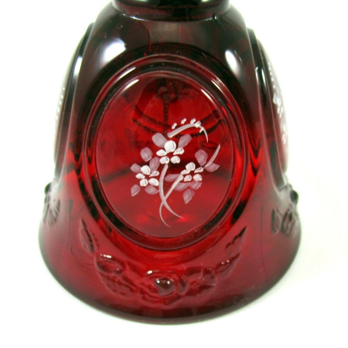 Fenton Bell Ruby Red Glass White Hand Painted Roses Signed - Etsy Israel