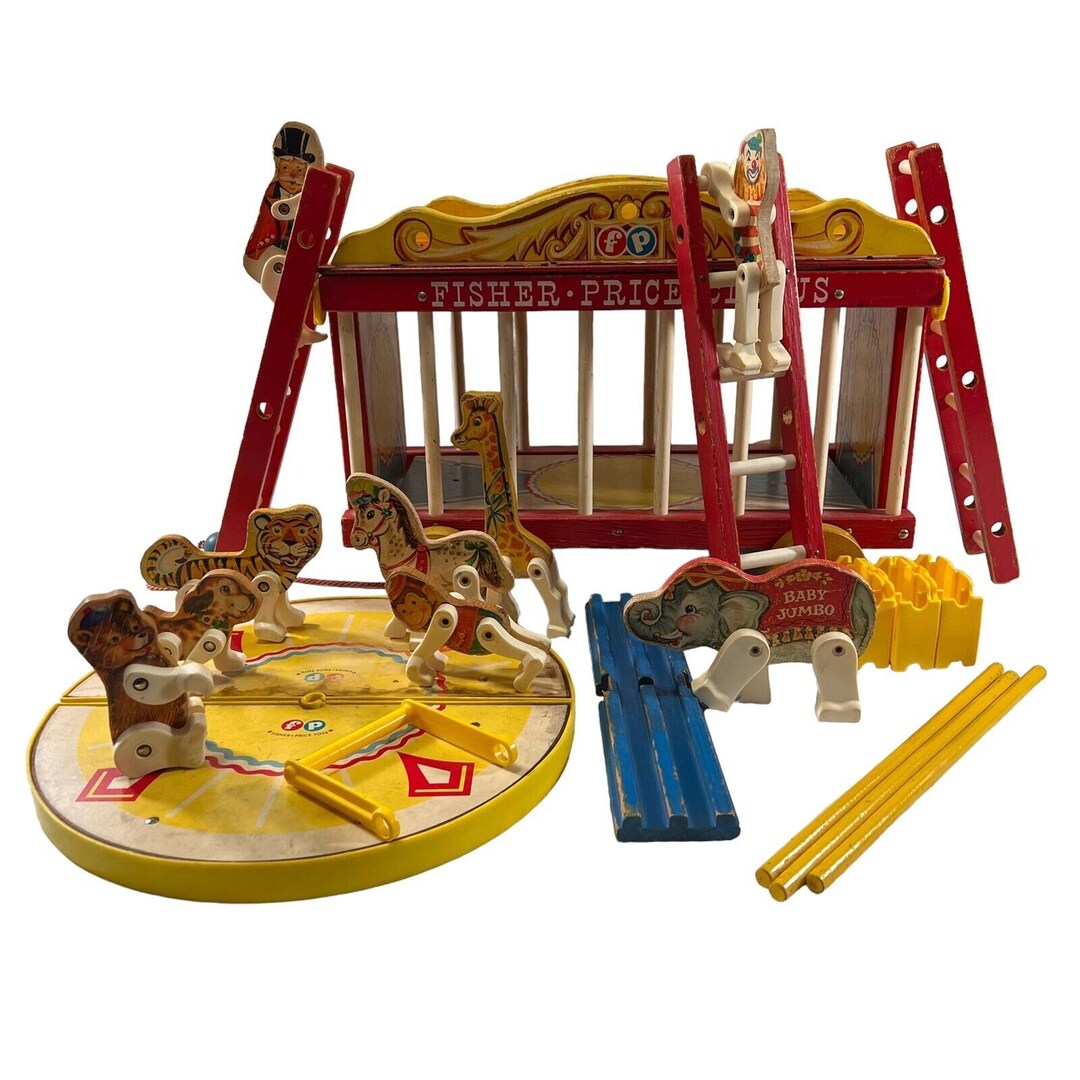 Fisher Price Circus Wagon and Ring Animals Ladders Pull Toy 990 Vintage ...