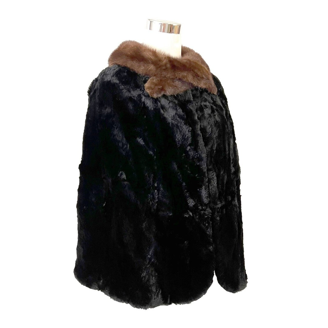 Black Sheared Beaver Fur Cape With Brown Mink Collar Vintage 1940s ...