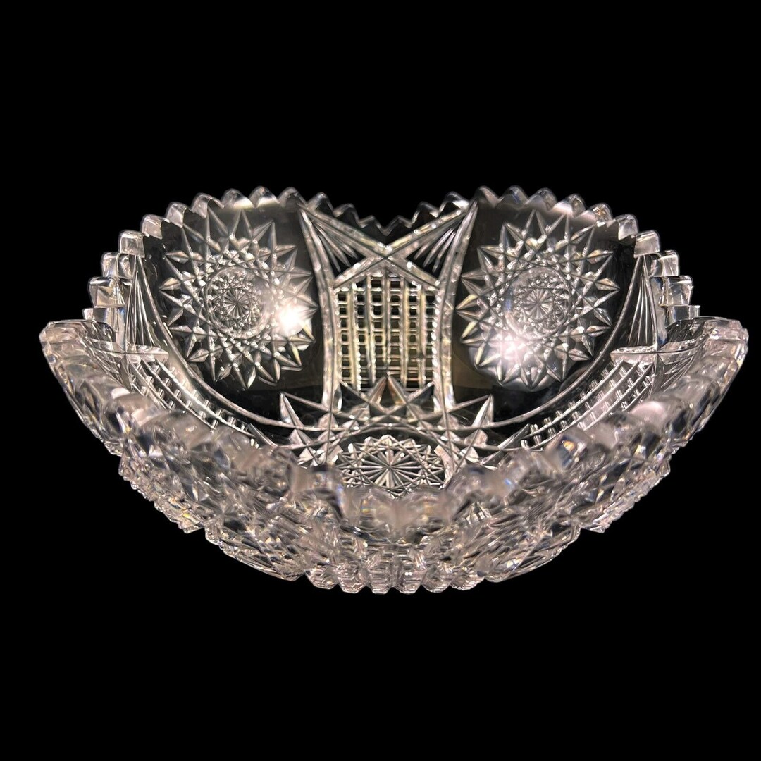 American Brilliant Cut Glass Hobstar Antique Bowl Saw Tooth Scalloped ...