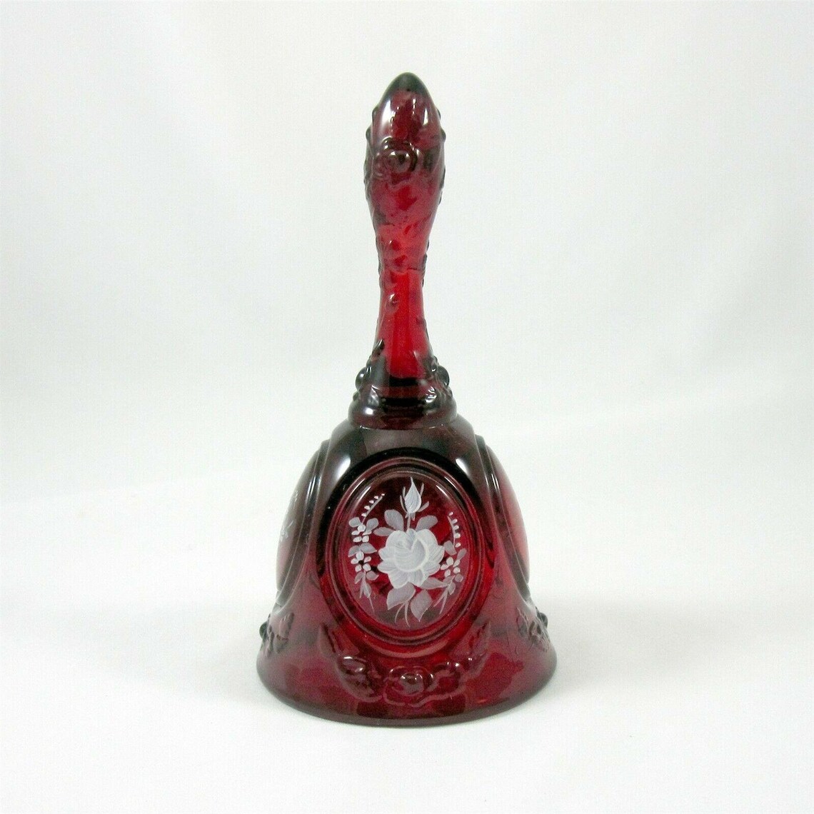 Fenton Bell Ruby Red Glass White Hand Painted Roses Signed - Etsy Israel