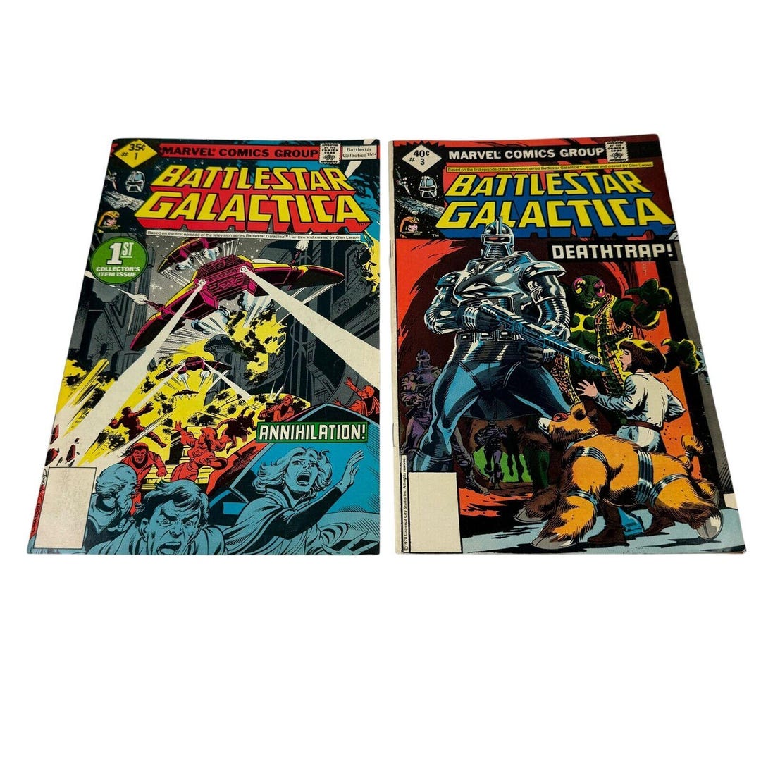 2 Battlestar Galactica Marvel Comic Books #1 and #3 Vintage 1979 Glen ...