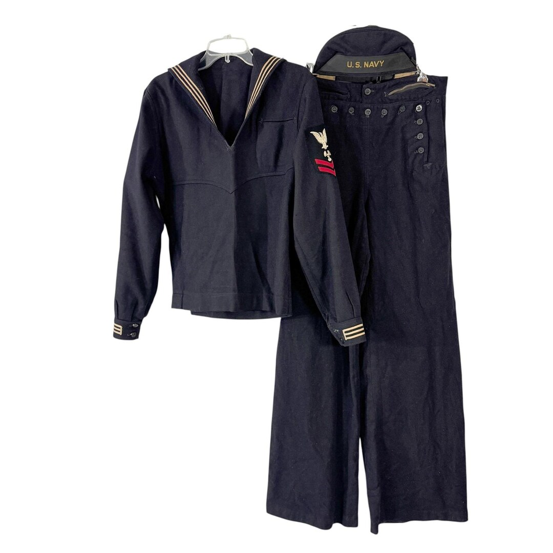 US Navy Seaman 1st Class Military WW2 Blue Wool Uniform Set Shirt Pants ...