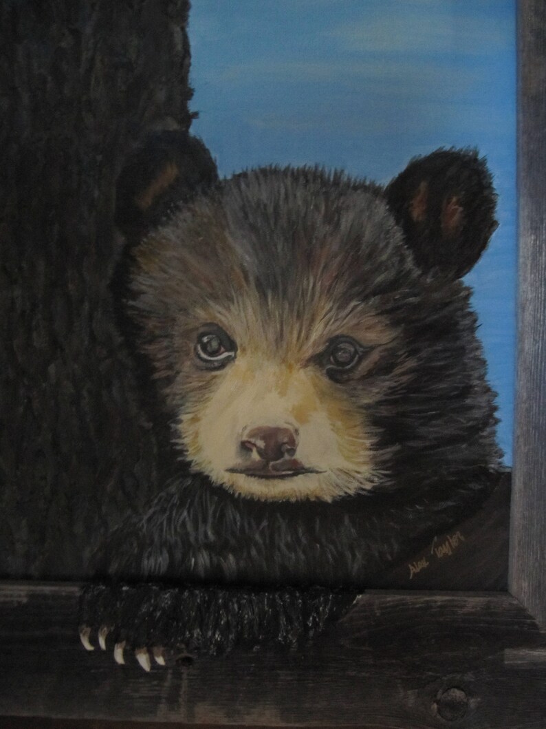 Sad bear cub on a branch | Etsy