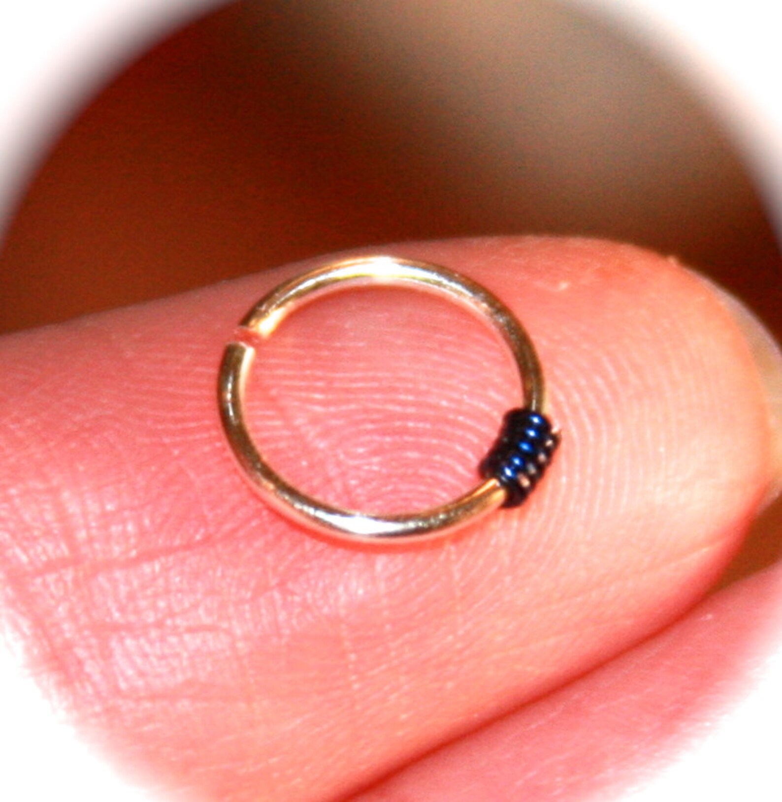 Extra Small Nose Ring Blue Wire Silver Beaded Nose Ring 24 | Etsy