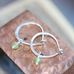 Small Peridot Hoop Earrings in Silver, Green Birthstone Hoop Earrings ...