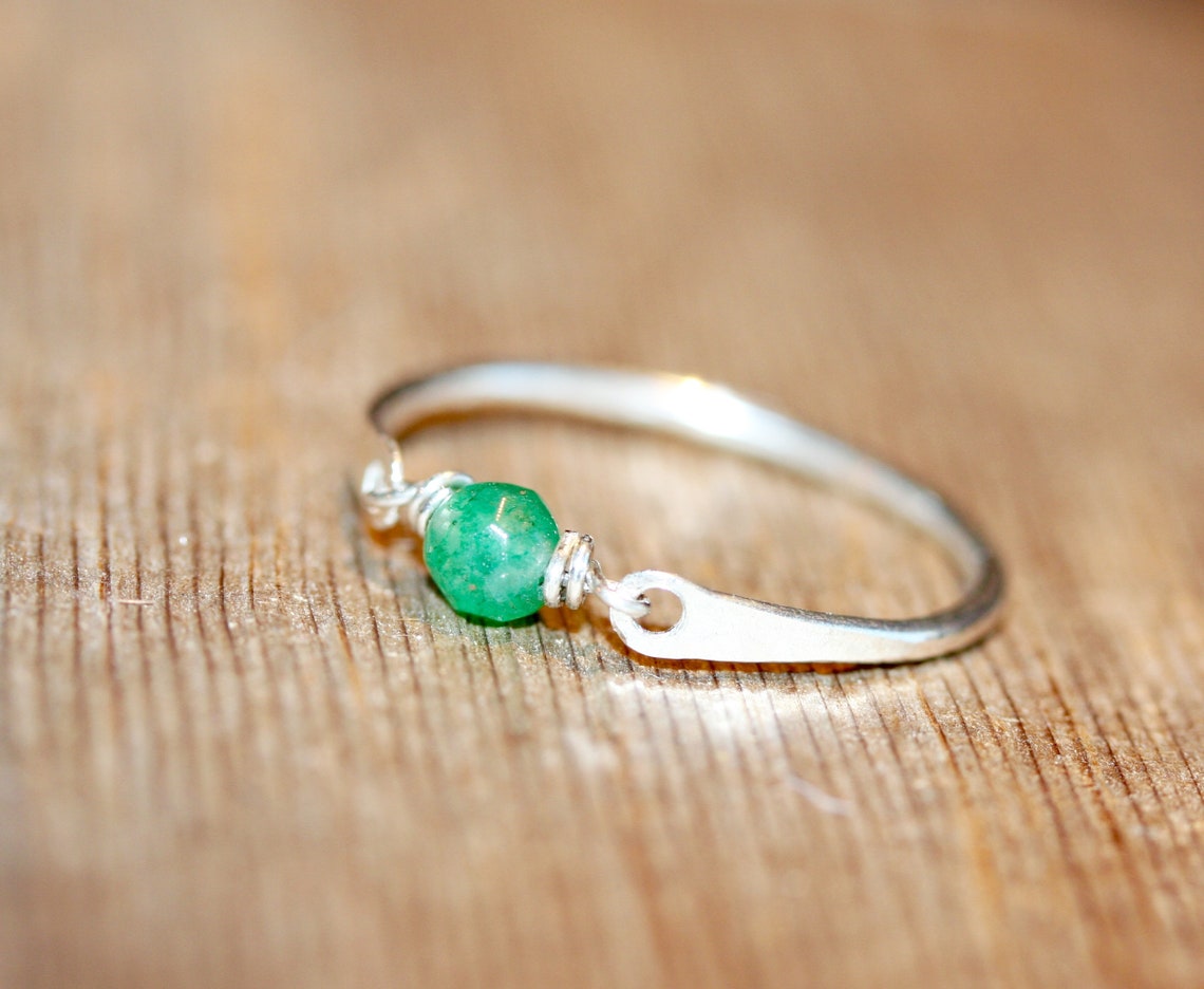 Dainty Thin Ring Green Beaded Ring Sterling Silver Beaded | Etsy