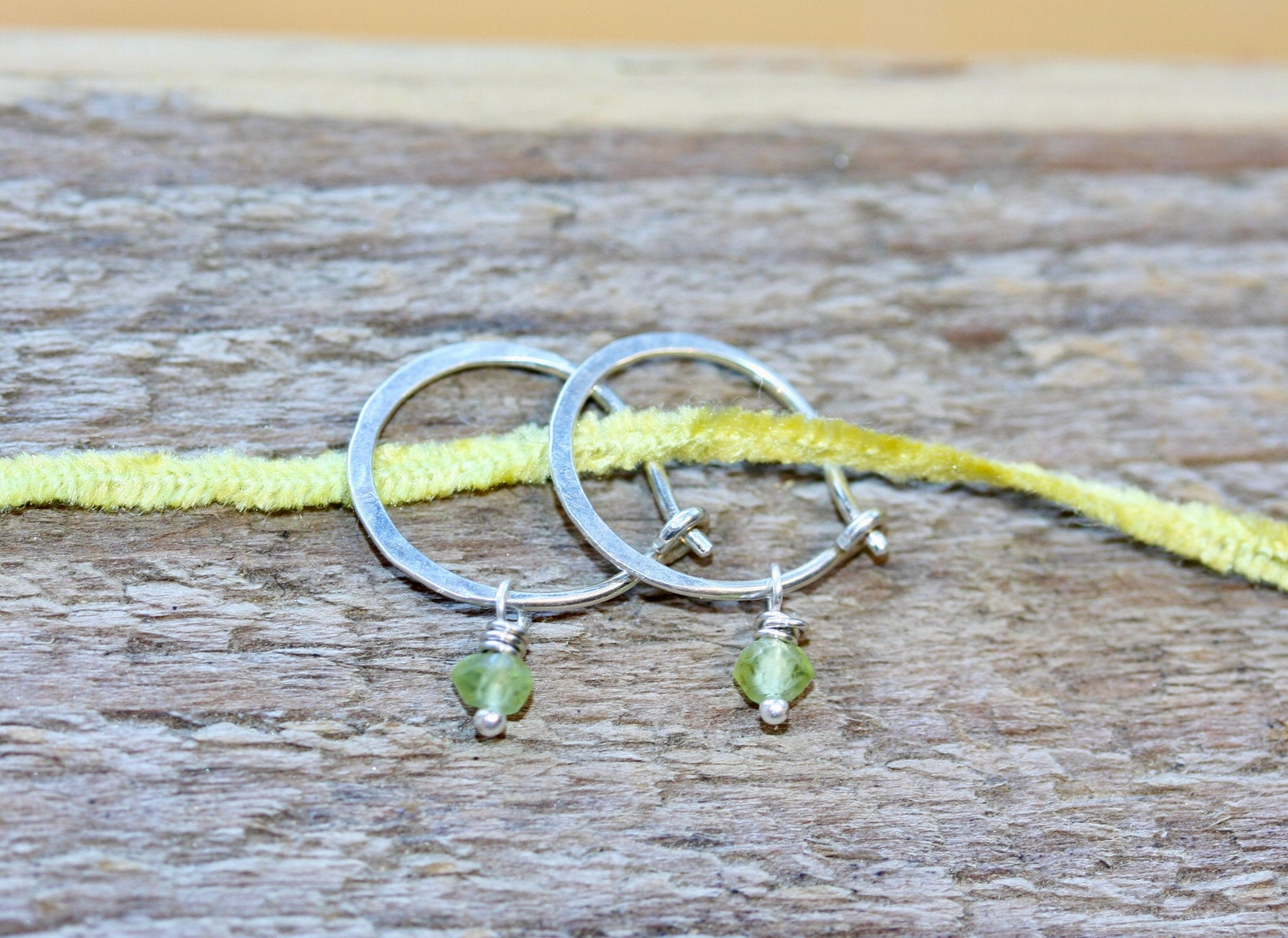 Small Peridot Hoop Earrings in Silver Green Birthstone Hoop - Etsy