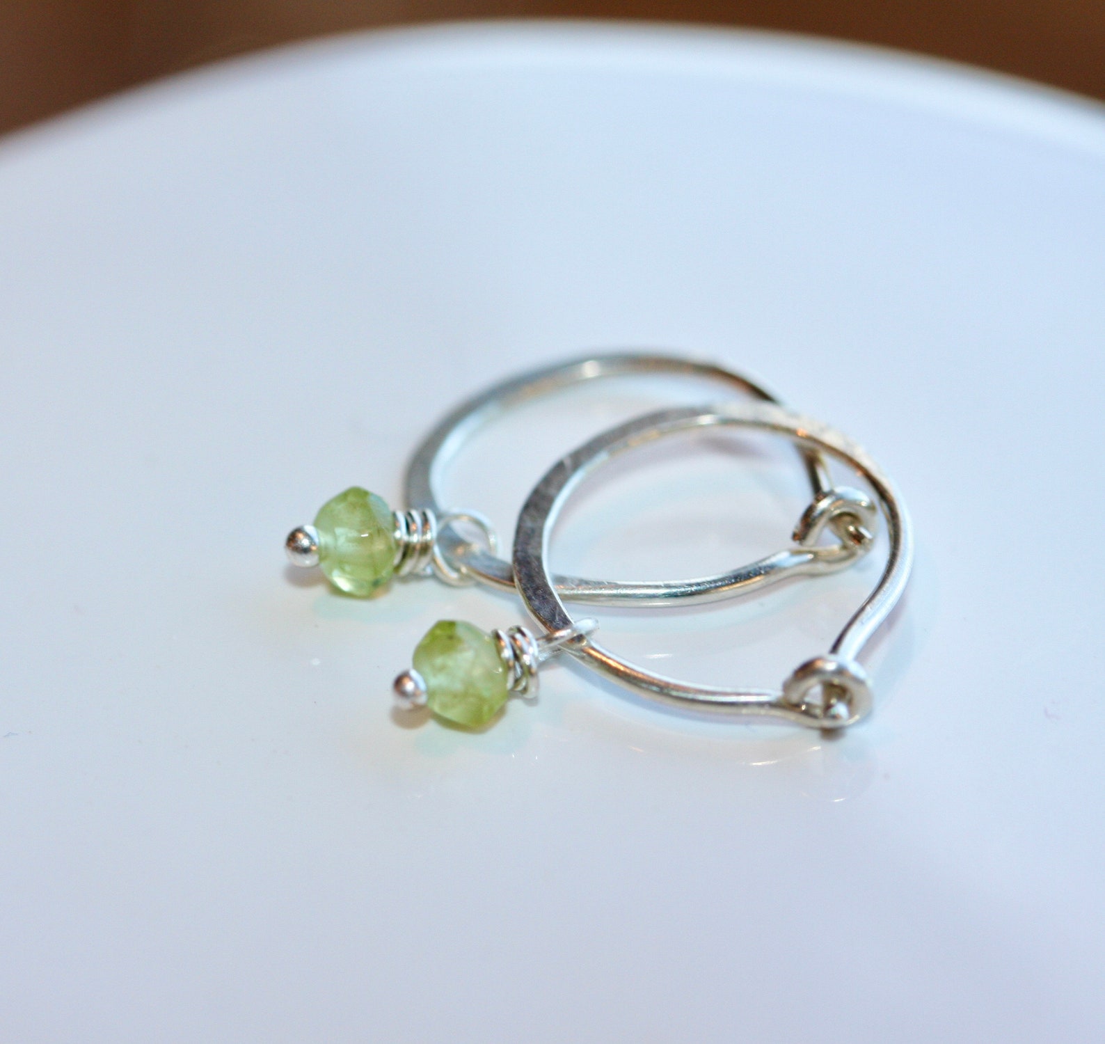 Small Peridot Hoop Earrings in Silver Green Birthstone Hoop - Etsy