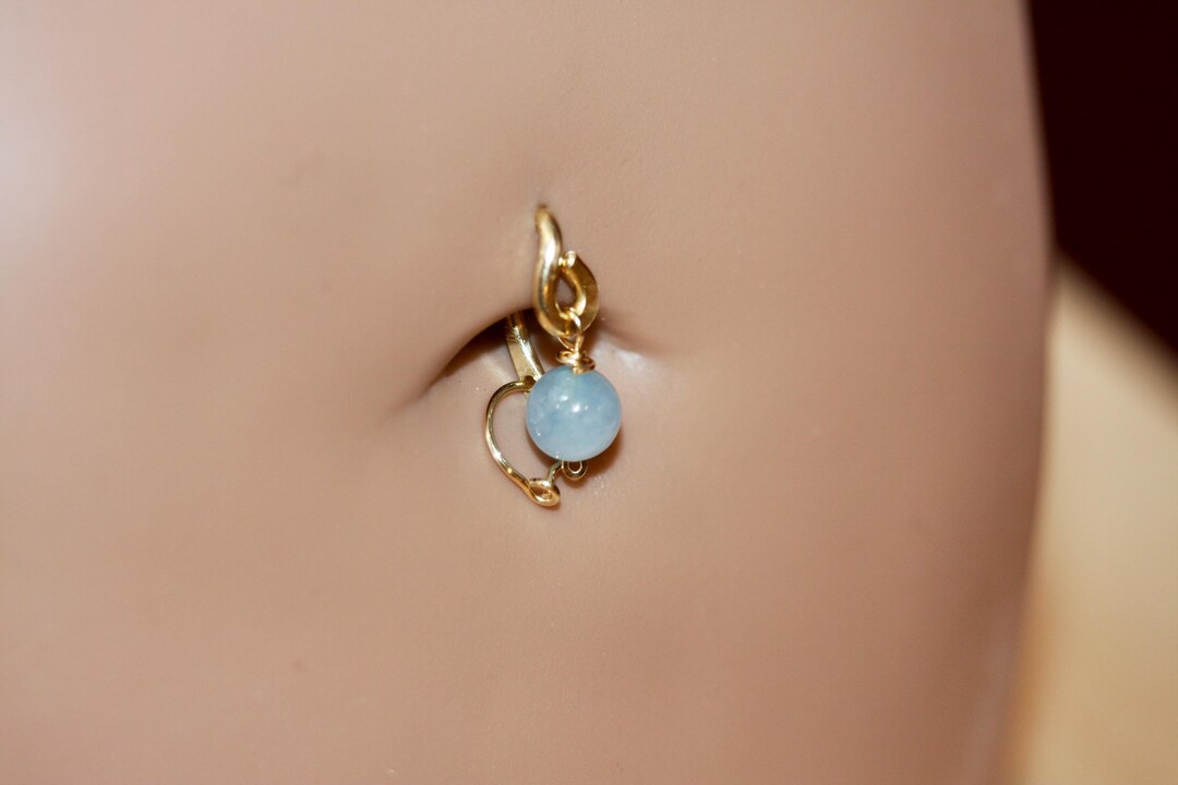 Blue Belly Button Ring, Dainty Aquamarine Beaded Belly Button Ring ...