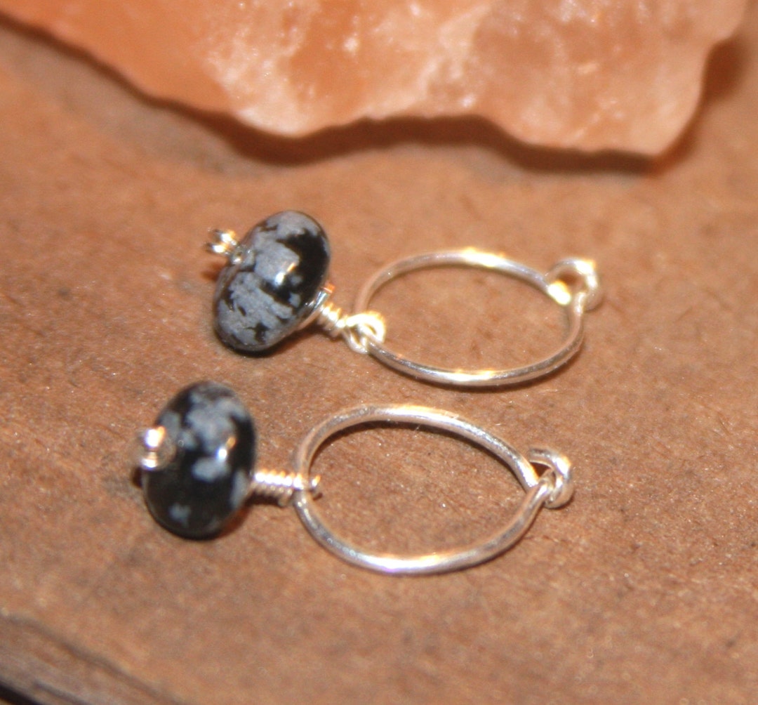Small Hoop Earrings, Snowflake Obsidian Lobe Hoops, Ear Cuff, Helix ...