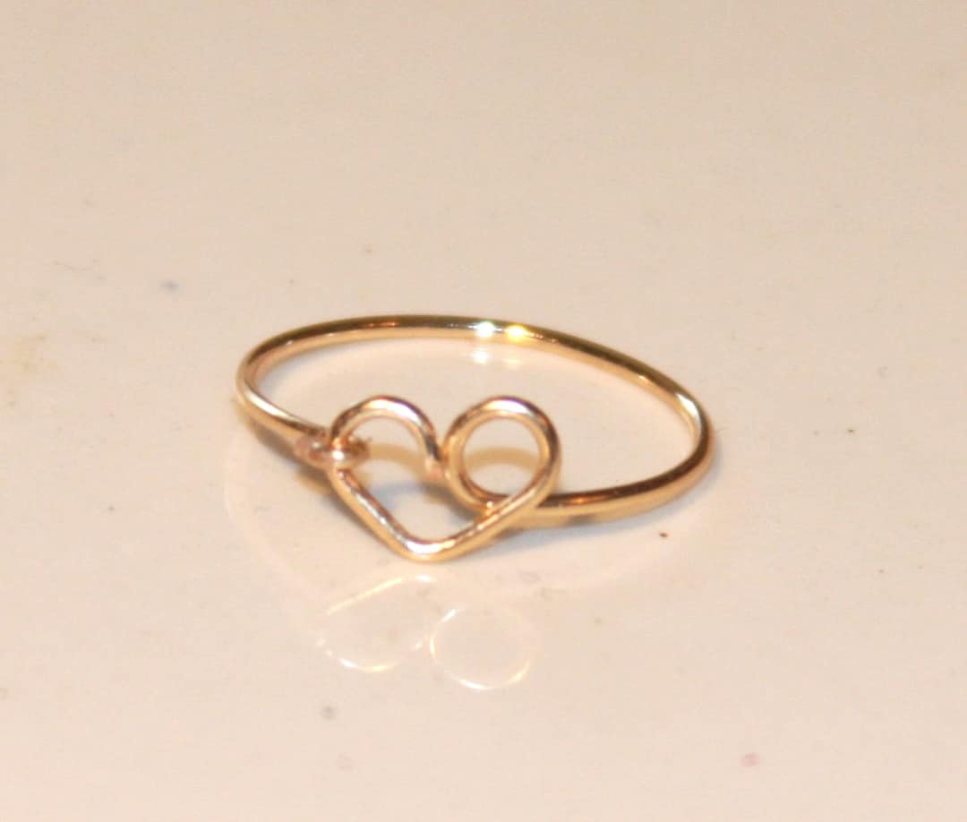 Tiny Heart Thin Ring, Thin Ring, Heart Knuckle Ring, Heart Stacking Wire Ring, Heart Ring, Thin ...
