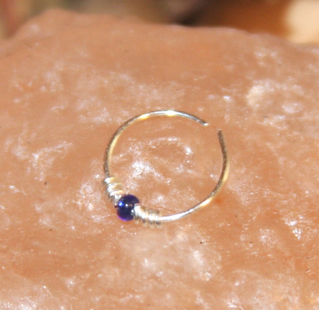 Small Thin Nose Ring 24 Gauge Blue Beaded Nose Ring Nose - Etsy