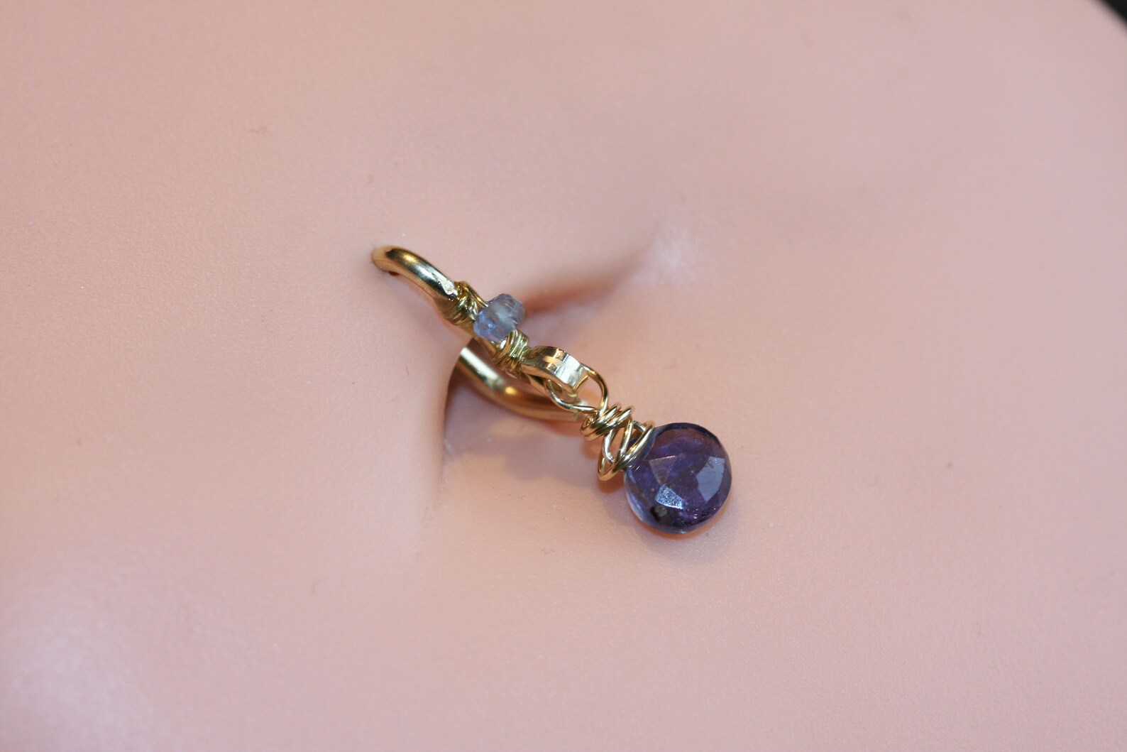 Belly Button Ring / Iolite Belly Button Hoop / Gemstone Belly Ring ...