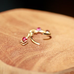 Heart Ruby Nose Ring/heart Nose Ring With Dangle/gold Filled or ...