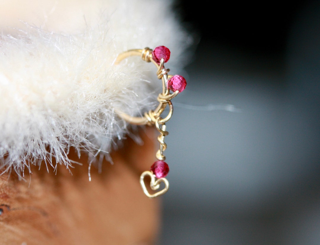 Heart Ruby Nose Ring/heart Nose Ring With Dangle/gold Filled or ...