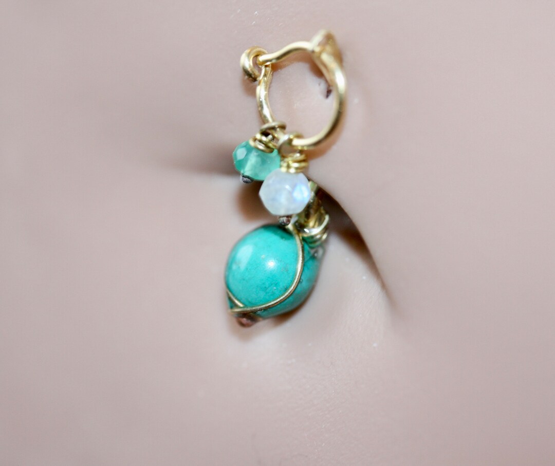 Turquoise Belly Button Ring: Gemstone Hoop, Sterling Silver or Gold ...