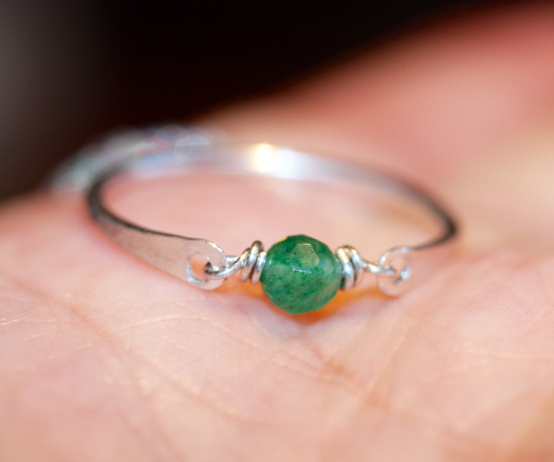 Dainty Thin Ring Green Beaded Ring Sterling Silver Beaded | Etsy