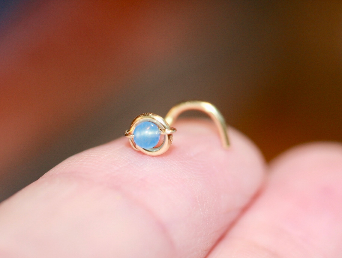 Blue Jade Nose Stud: 14k Gold Filled or Sterling Silver - Etsy