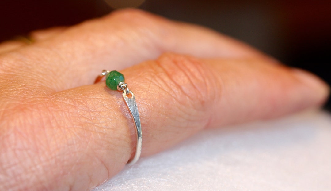 Dainty Green Jade Sterling Silver Ring - Birch Bark Design - Etsy