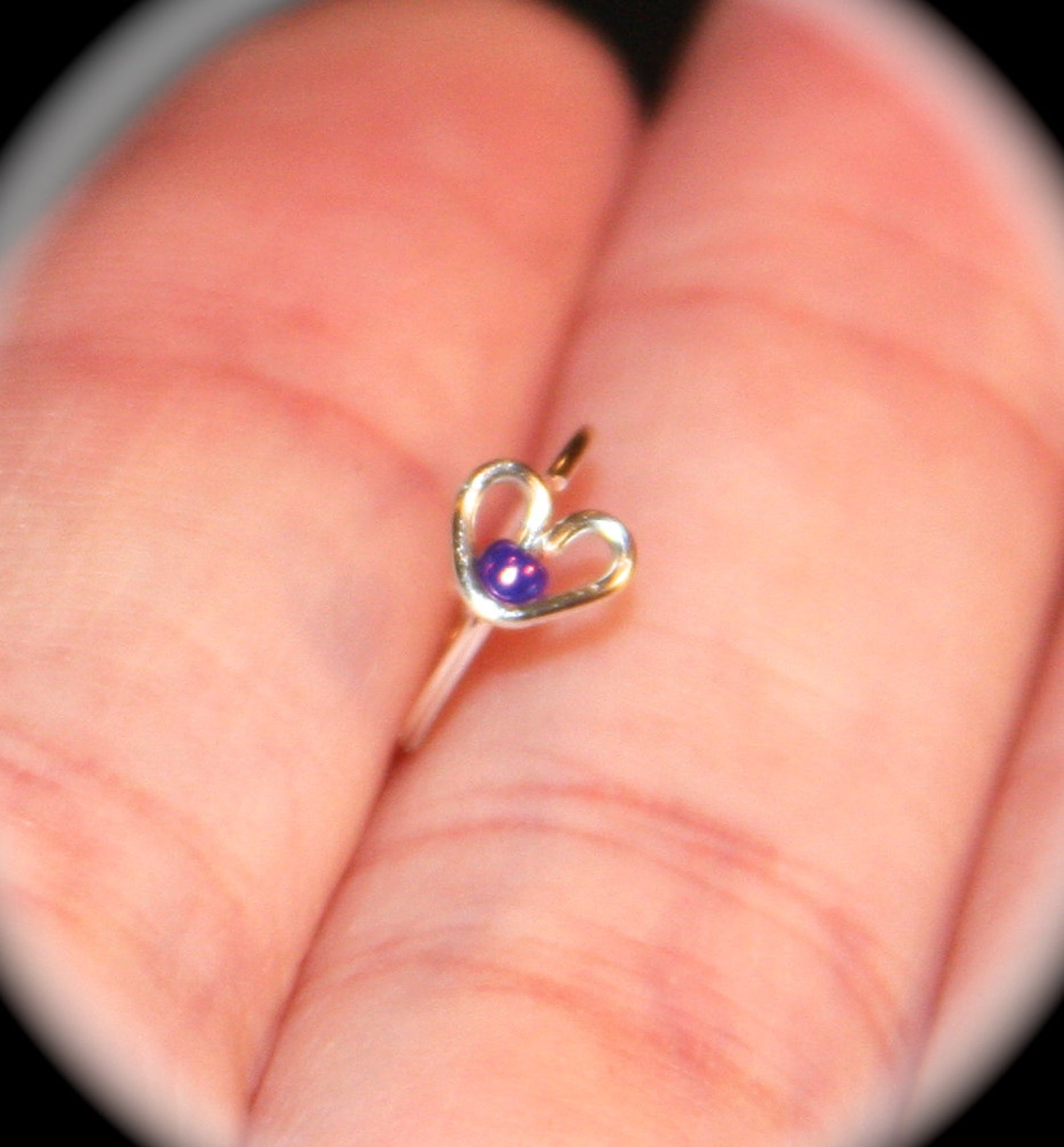 Small Heart Sterling Silver Tragus Hoop Earring, 20 22 24 Gauge, Purple ...