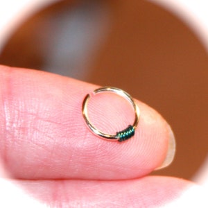 Extra Small Nose Ring, Green Wire Beaded Nose Ring, 24g 22g 20g 18g 16g ...