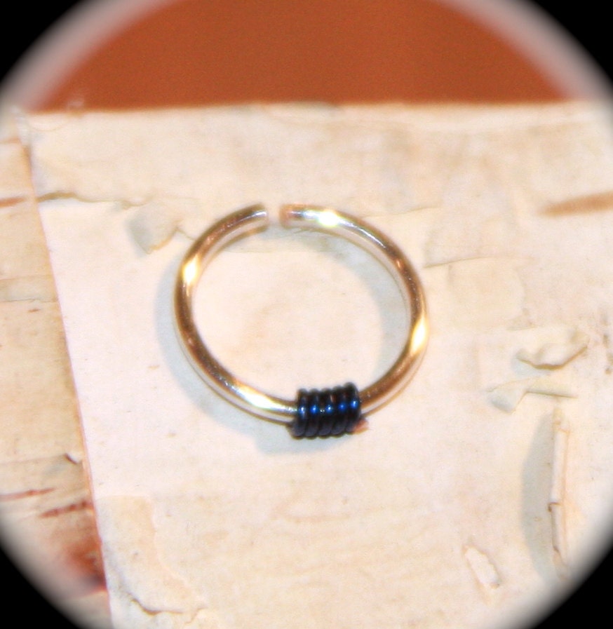 Extra Small Nose Ring Blue Wire Silver Beaded Nose Ring 24 - Etsy