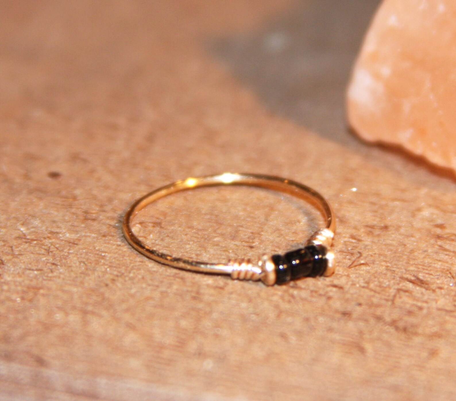 Thin Rings Handmade Black Thin Ring Knuckle Rings Gold | Etsy