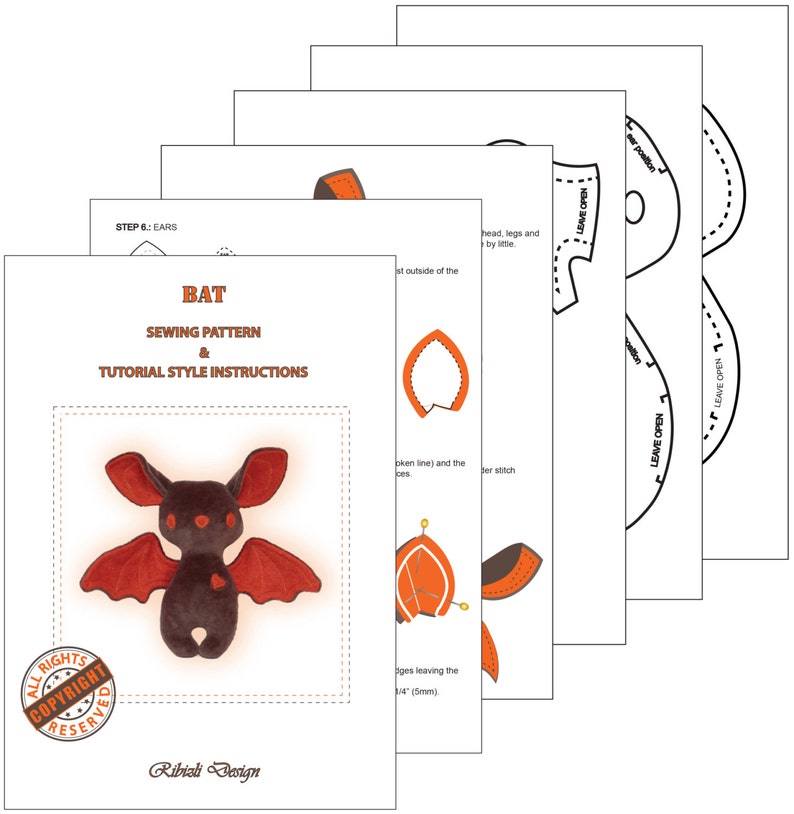 Halloween Bat Sewing Pattern and Tutorial Style Instructions Stuffed ...
