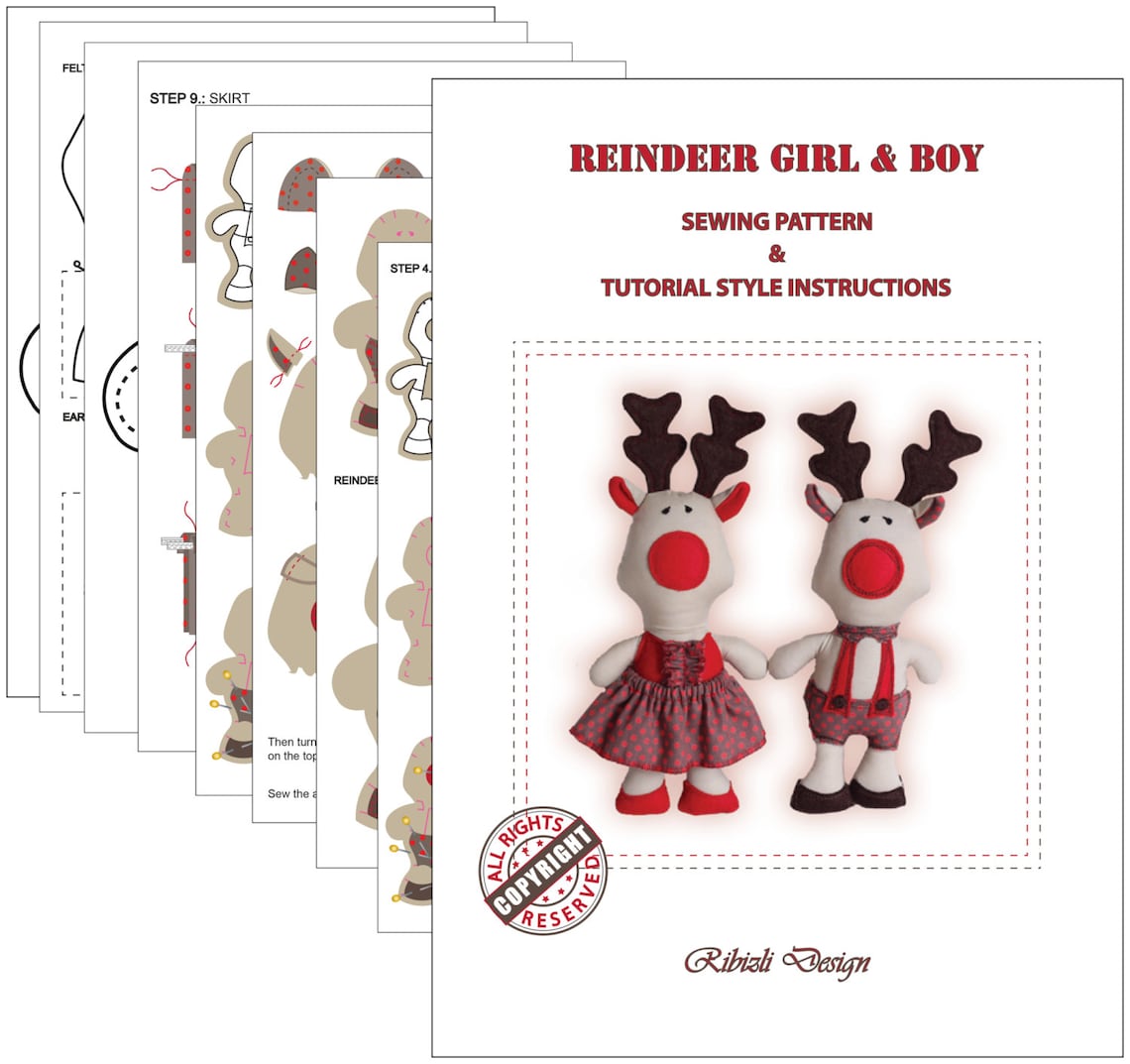 Reindeer Sewing Pattern PDF Stuffed Animal Red Nosed Reindeer | Etsy